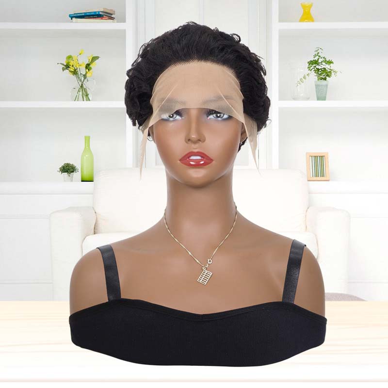 Bob Cut Wig Short Curly Human Hair Slick Back Lace Front Wig for Women ...